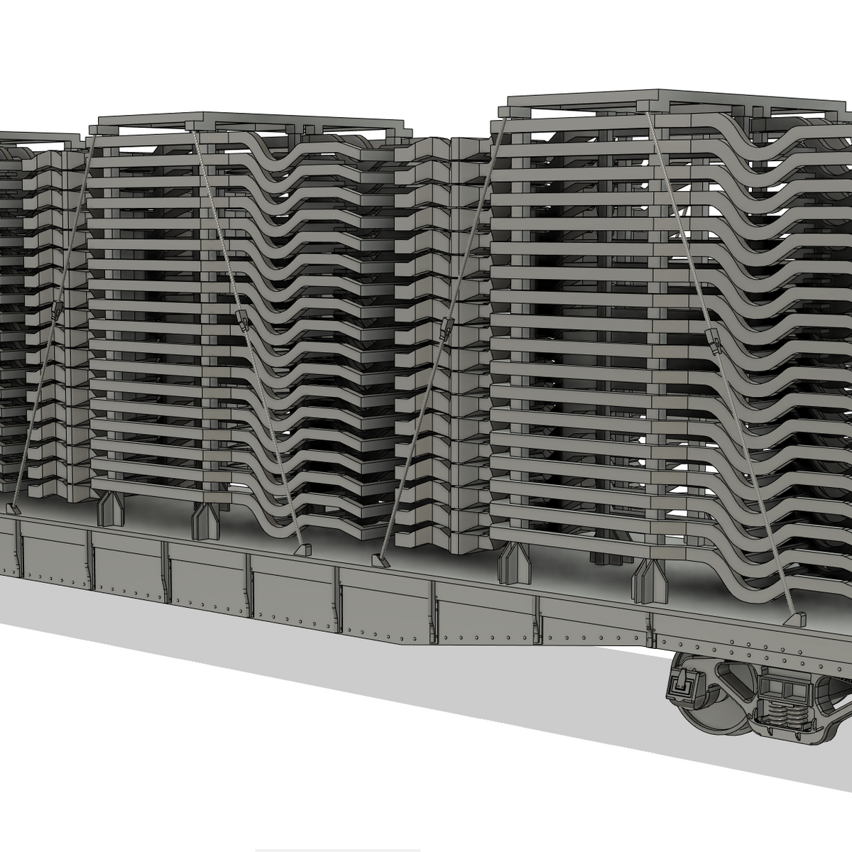 Reading FMk Flatcar with autoframe rack with 35100 Frame Load – 3D Central